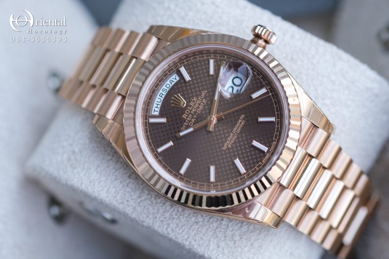 ROLEX DAY-DATE CHOCOLATE DIAL 18K EVEROSE GOLD - Oriental Horology