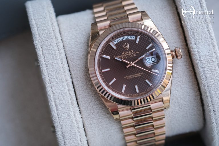 ROLEX DAY-DATE CHOCOLATE DIAL 18K EVEROSE GOLD - Oriental Horology