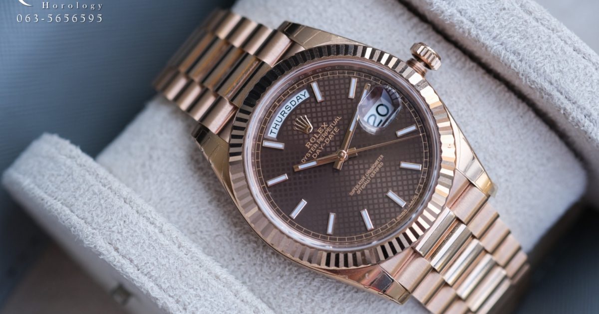 ROLEX DAY-DATE CHOCOLATE DIAL 18K EVEROSE GOLD - Oriental Horology